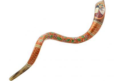 Hand-painted Shofar With Moses Descending from Mount Sinai