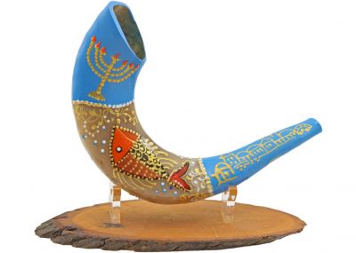 Buy Online Decorated Jerusalem Menorah Shofar With Fish | ProShofar.com